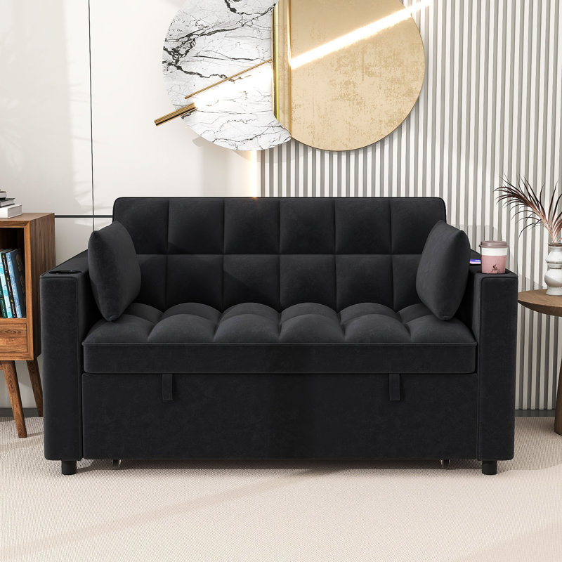 Black velvet sofa bed store
